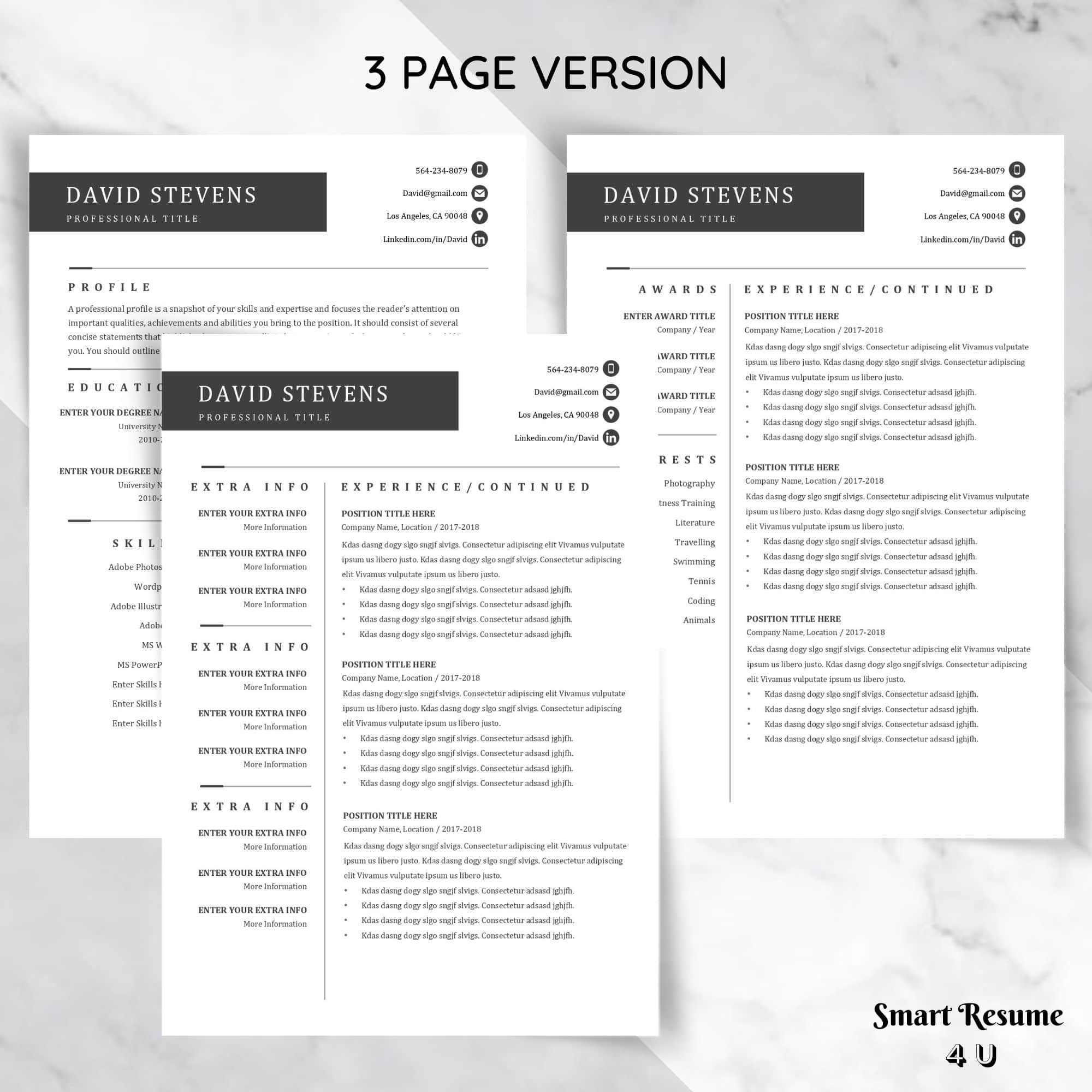 Modern Resume CV Template Word on PC & Mac, Professional Resume ...