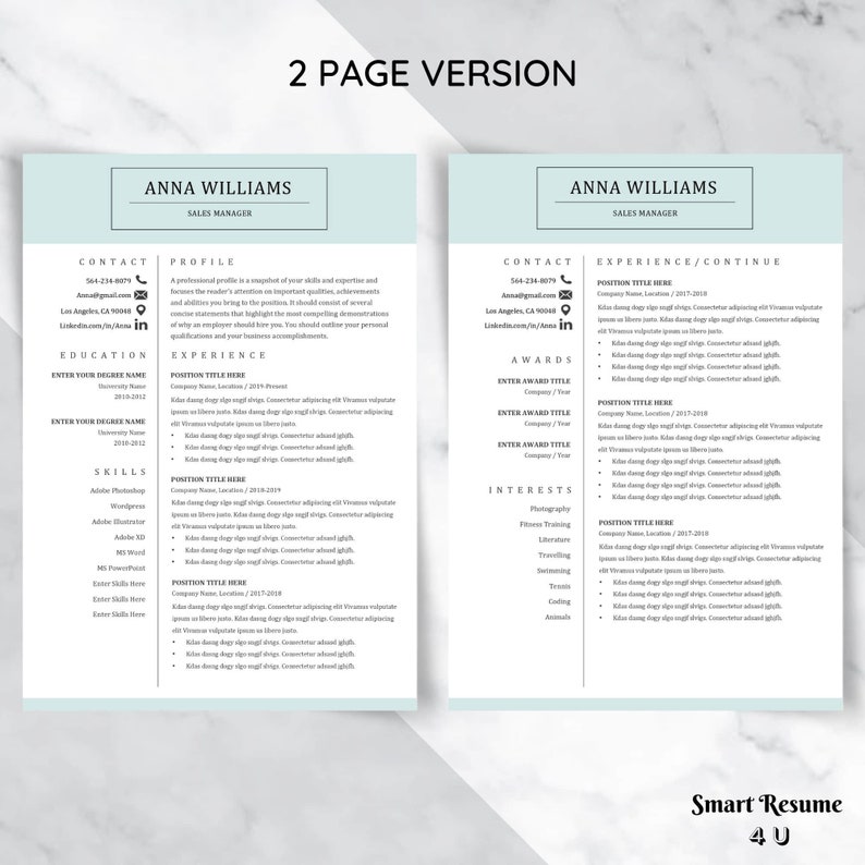 Mint Resume Template for Word |1,2,3 Page Resume With Cover Letter for ...
