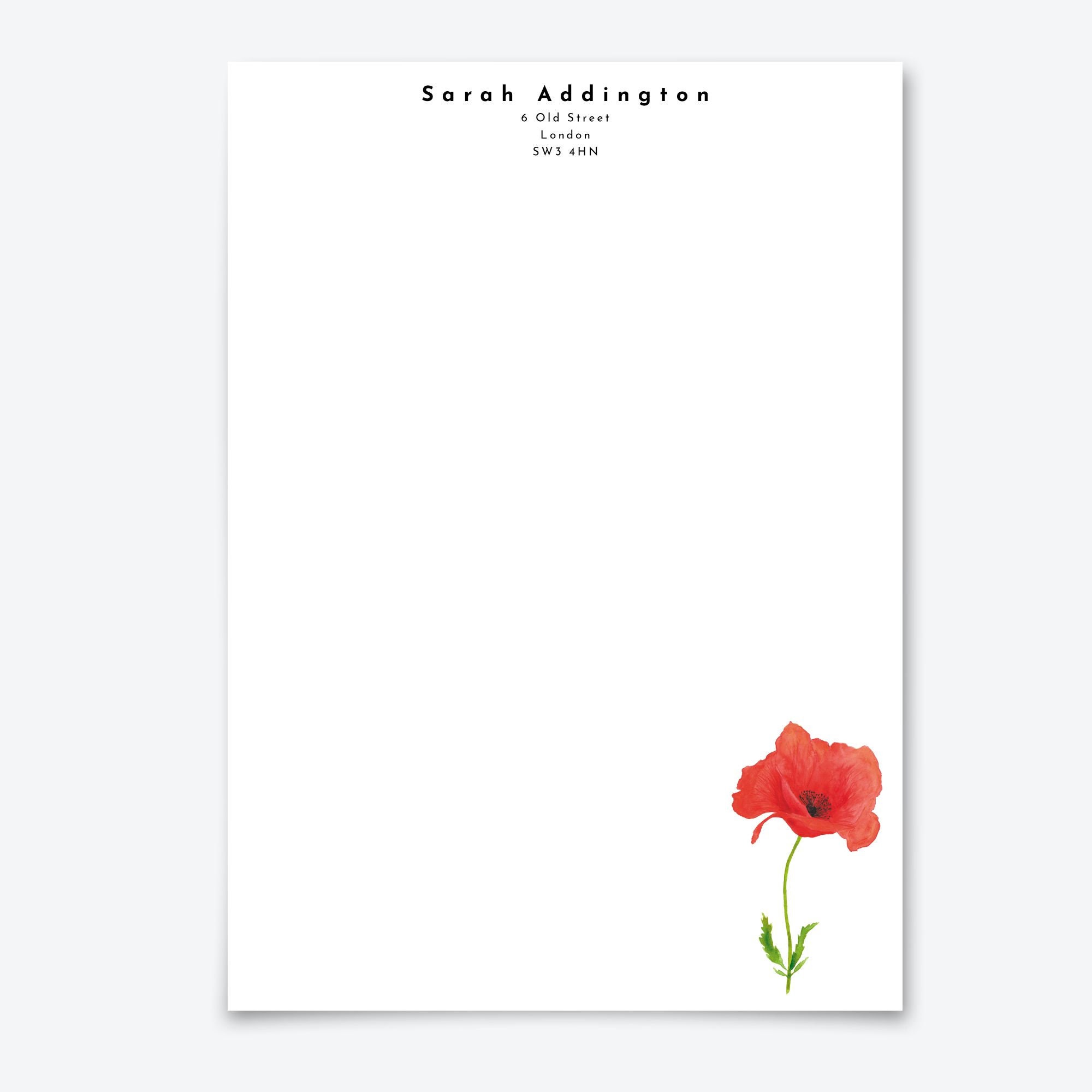 Me Loovely Red Poppy Personalised Letter Writing Paper and Envelopes ...