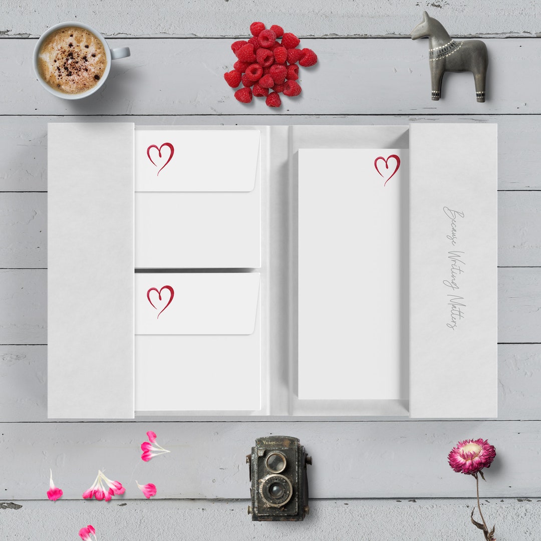 A5 Size Love Heart Letter Writing Paper and Envelopes in White Folder ...