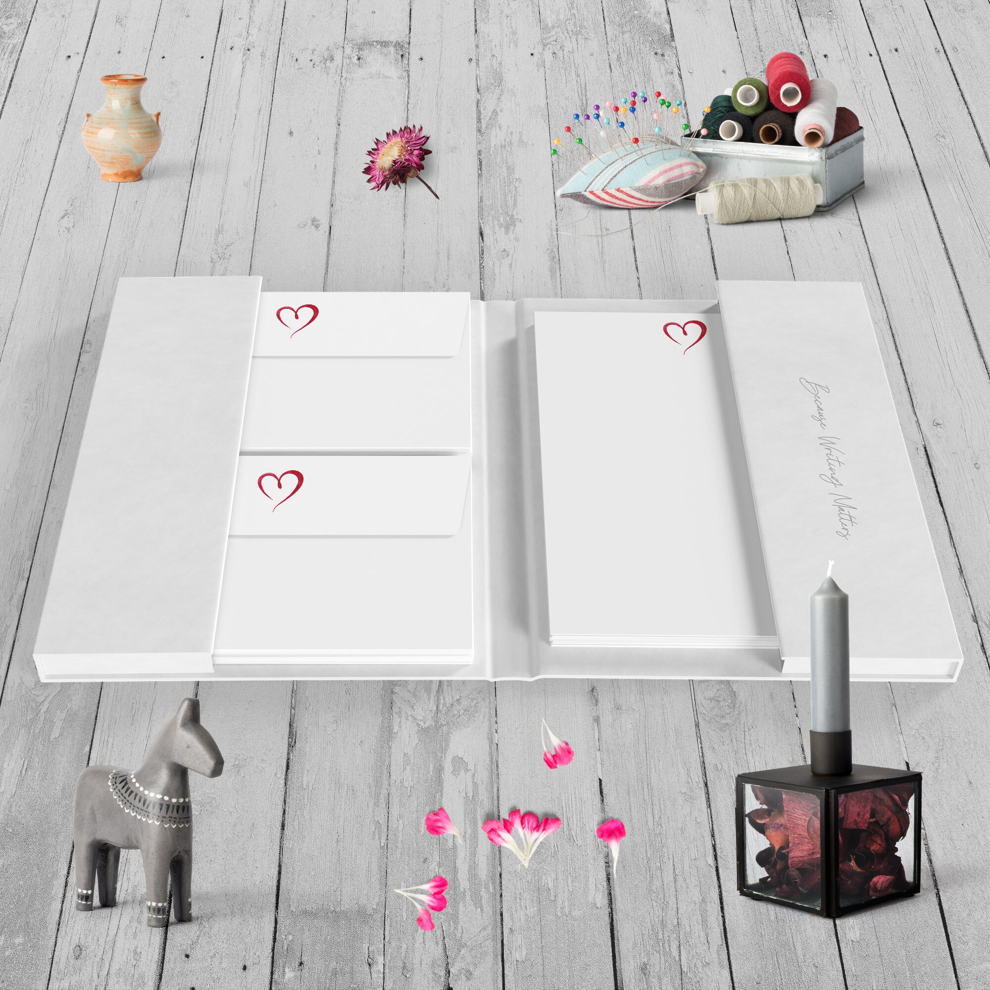 A5 Size Love Heart Letter Writing Paper and Envelopes in White Folder ...