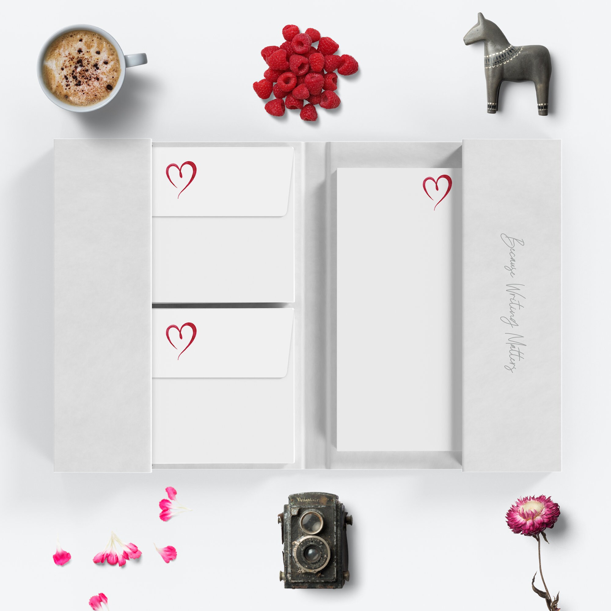 A5 Size Love Heart Letter Writing Paper and Envelopes in White Folder ...