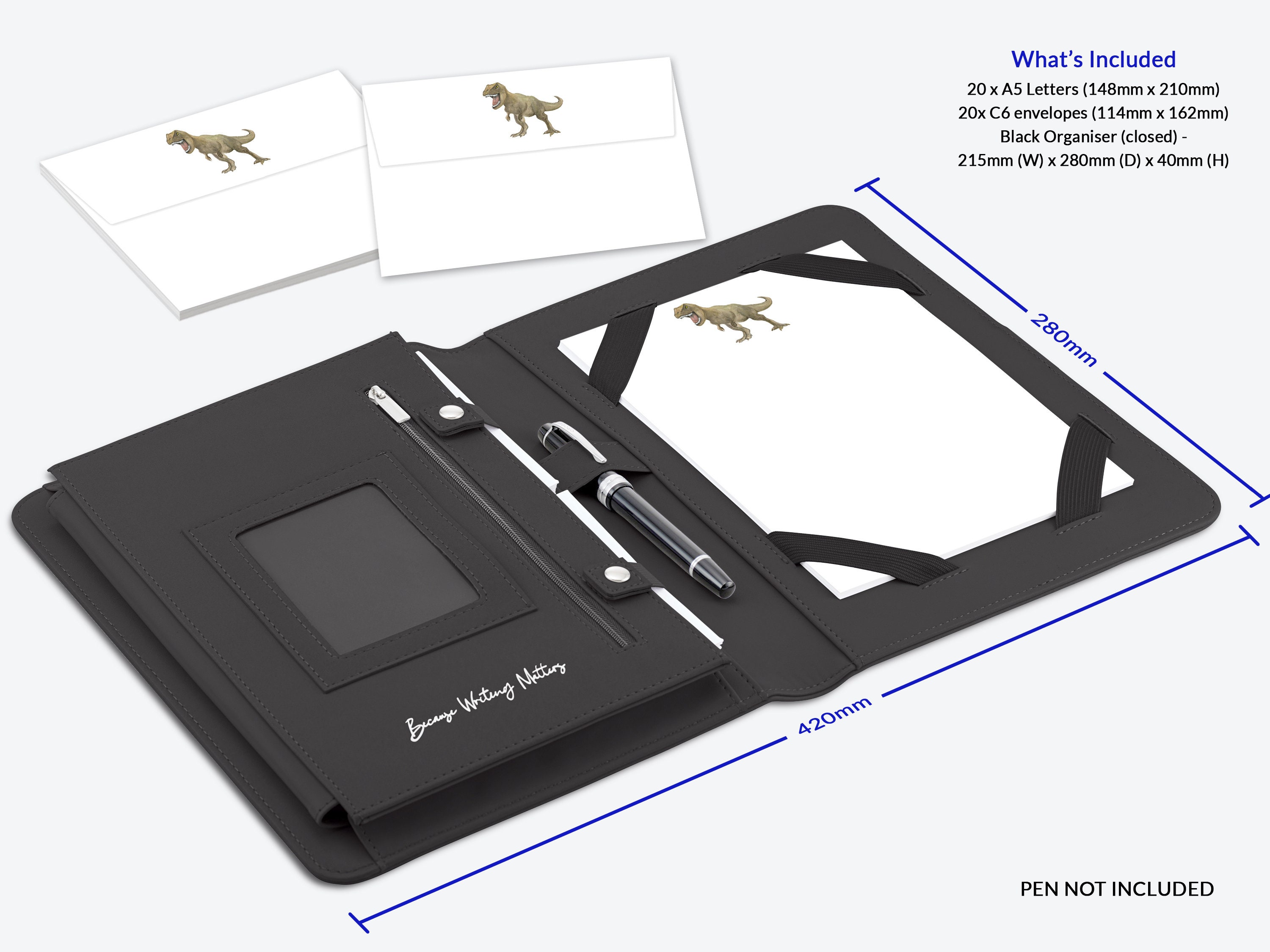 Me Loovely T-rex Letter Writing Paper and Envelopes Set With Organiser ...