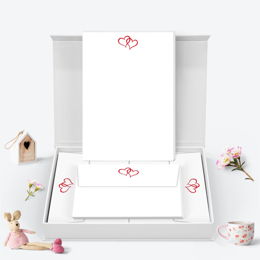 Red Double Love Heart Letter Writing Set - Cute Stationery - Letter ...