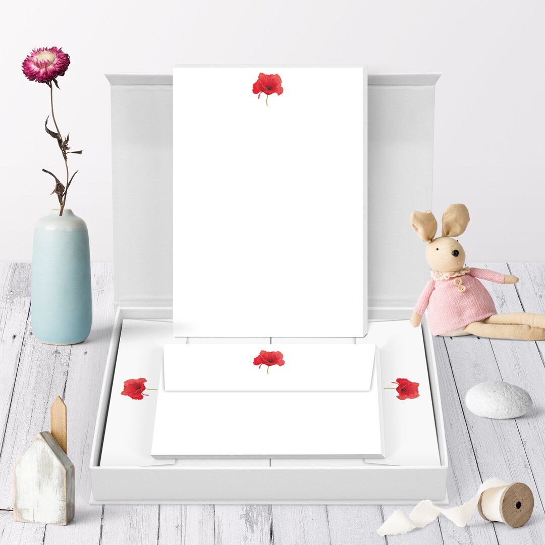 Red Poppy Letter Writing Set - Luxury Stationery Set - Letter Writing ...