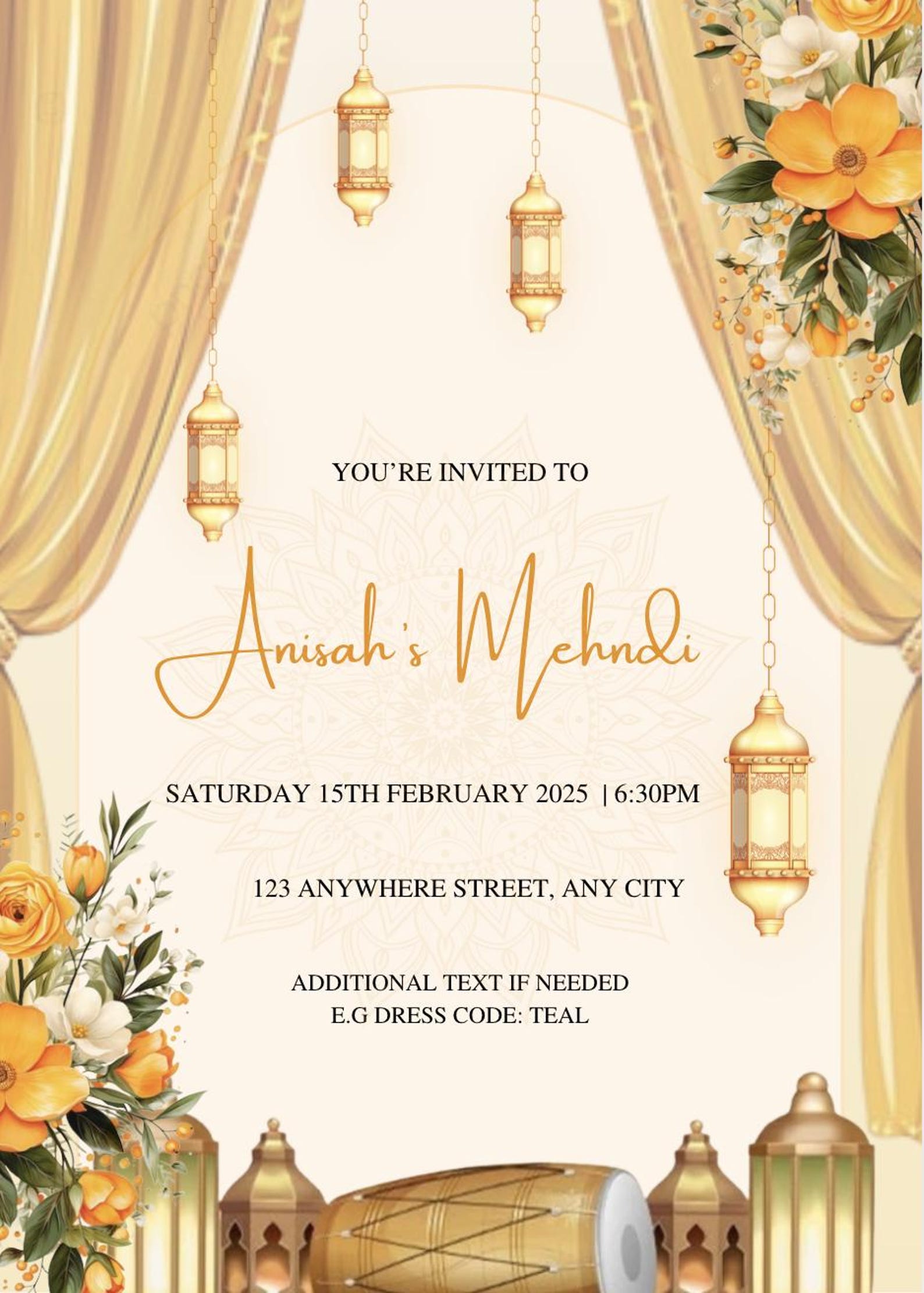 Mehndi Invite | Digital Mehndi Invitation | Mehndi Night Invitations ...