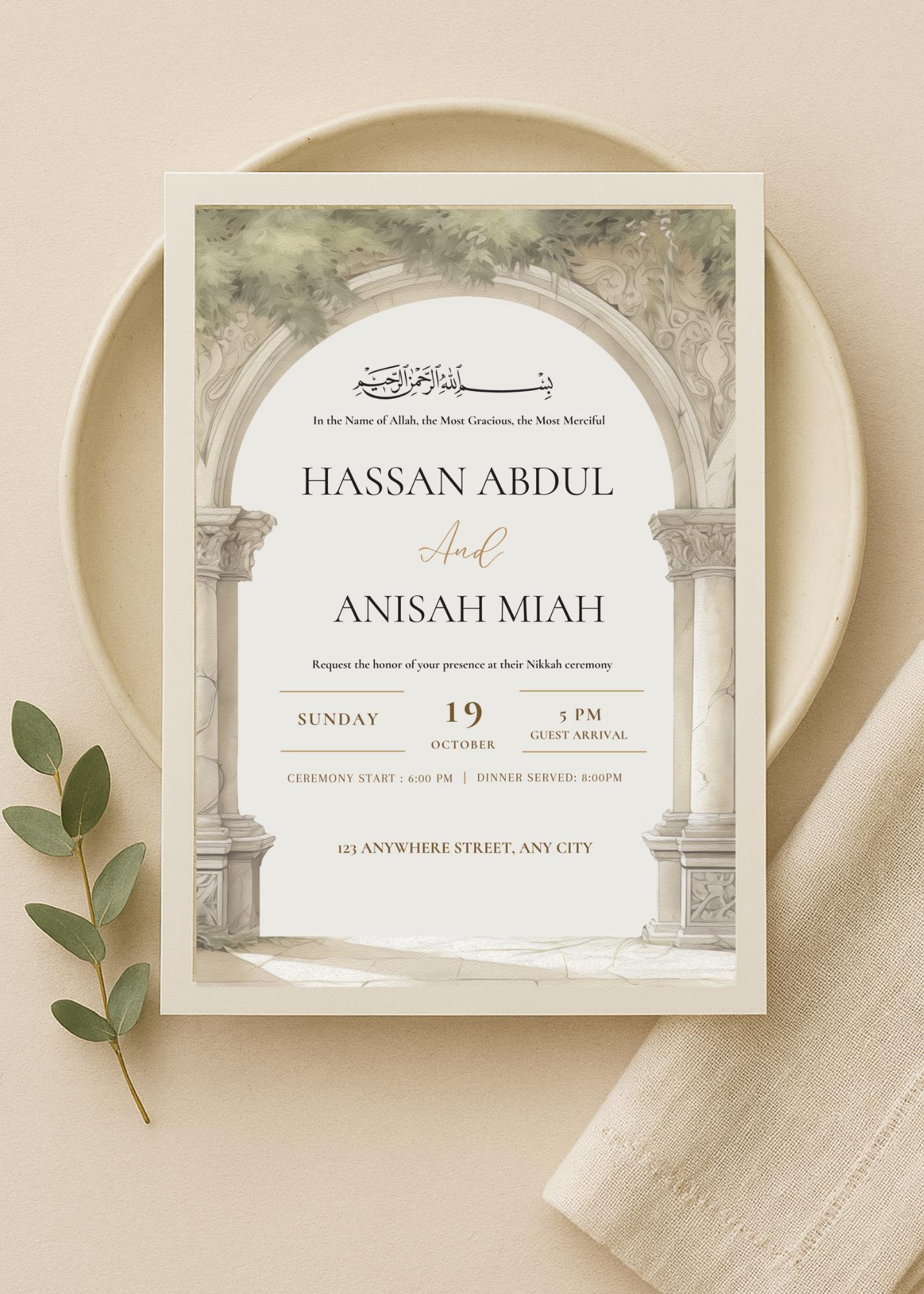 Editable Nikkah Walima Invitation: Luxury Muslim Wedding Evite (digital ...