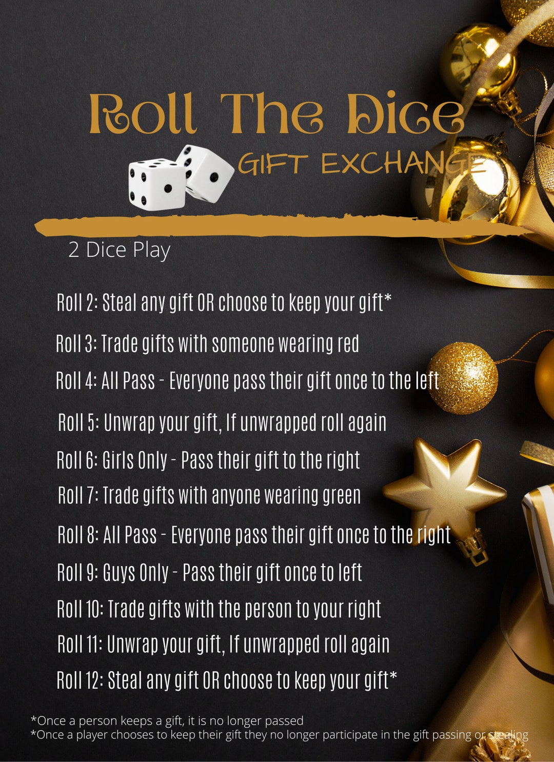 Roll the Dice Gift Exchange Printable, White Elephant Gift Exchange ...
