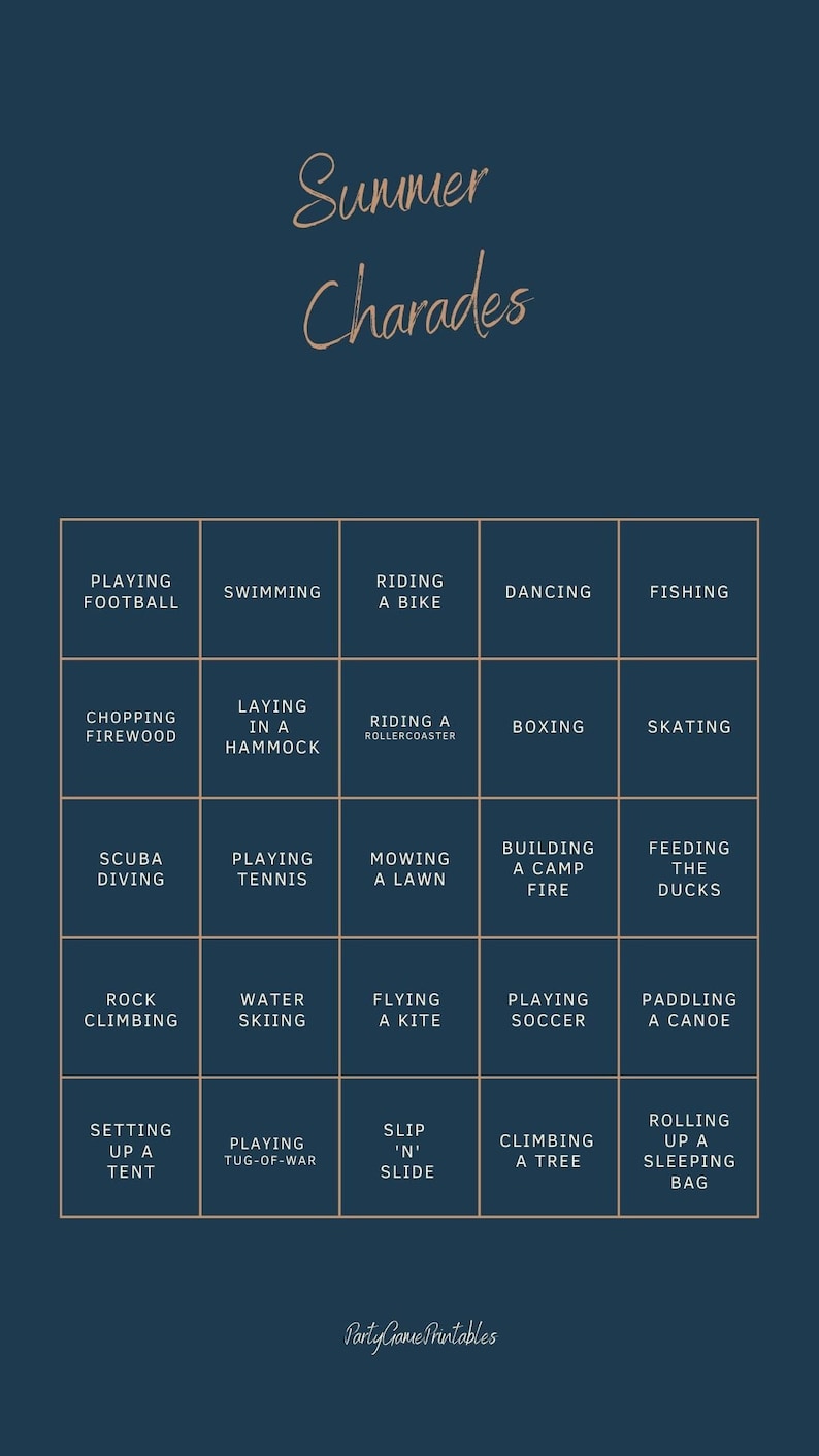 Summer Charades Party Game, Printable Party Games, Instant Download ...