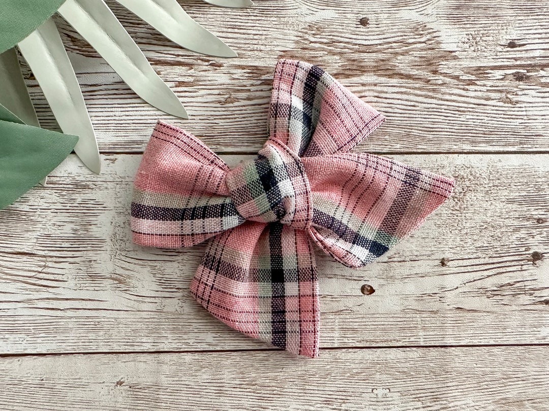 Pink Plaid Hair Bow, Pink Christmas Hair Clip, Holiday Hair Bow, Plaid ...
