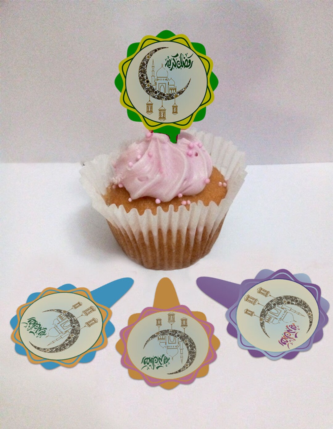 25 Pre-cut Stand up Ramadhan Mubarak Set Edible Cupcake Toppers Wafer ...