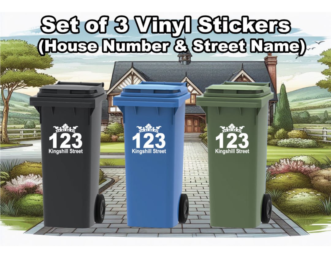 Wheelie Bin House Numbers Vinyl Stickers Dustbin Sticker Peel & Stick ...