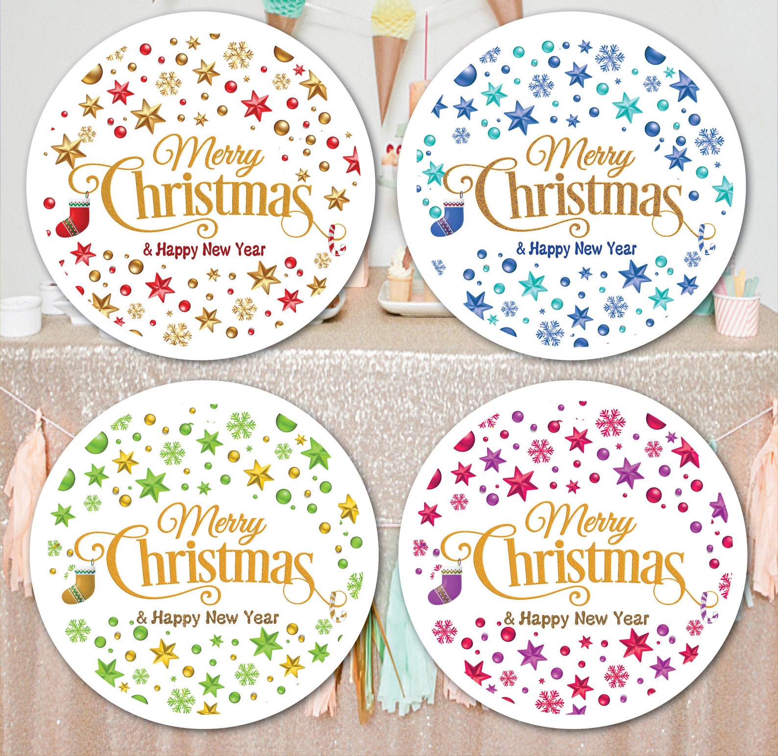 Merry Christmas Stickers Label Santa present | Etsy