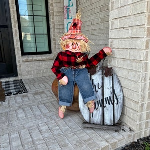 Handmade Sitting Scarecrow Rustic Fall Porch Decor Farmhouse Harvest ...