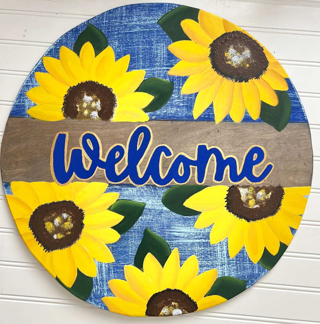 Front Door Decor Rustic Sunflower Welcome Door Hanger Vibrant Hand ...