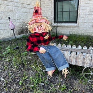 Handmade Sitting Scarecrow Rustic Fall Porch Decor Farmhouse Harvest ...