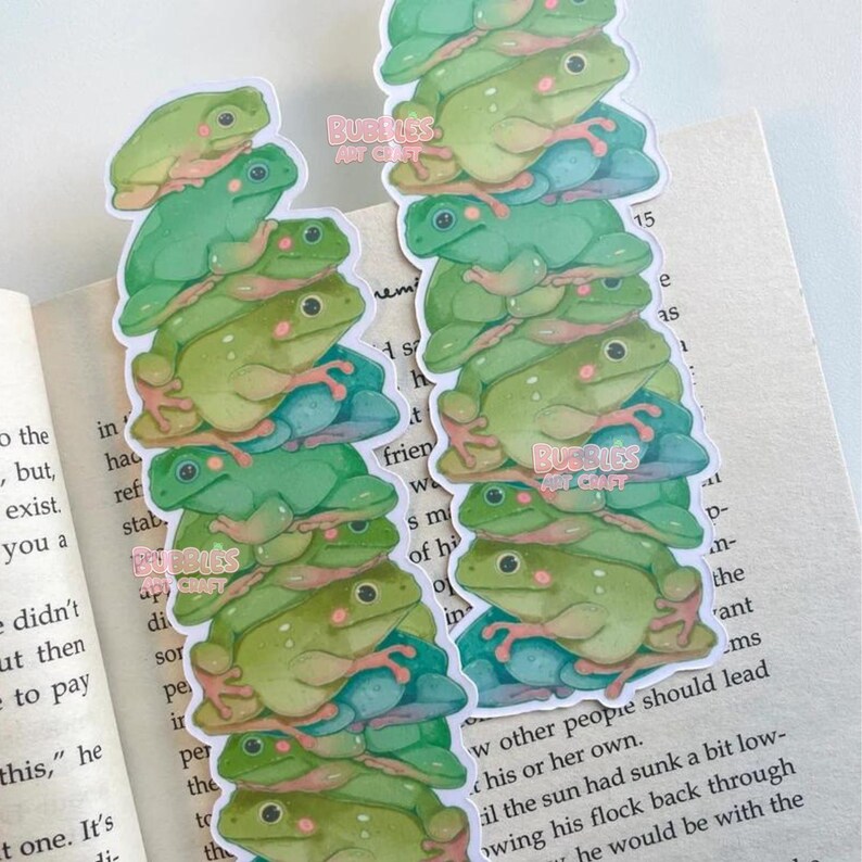 Frog Stack Bookmark Amphibian Art Cute Bookmark Laminated Cottagecore ...