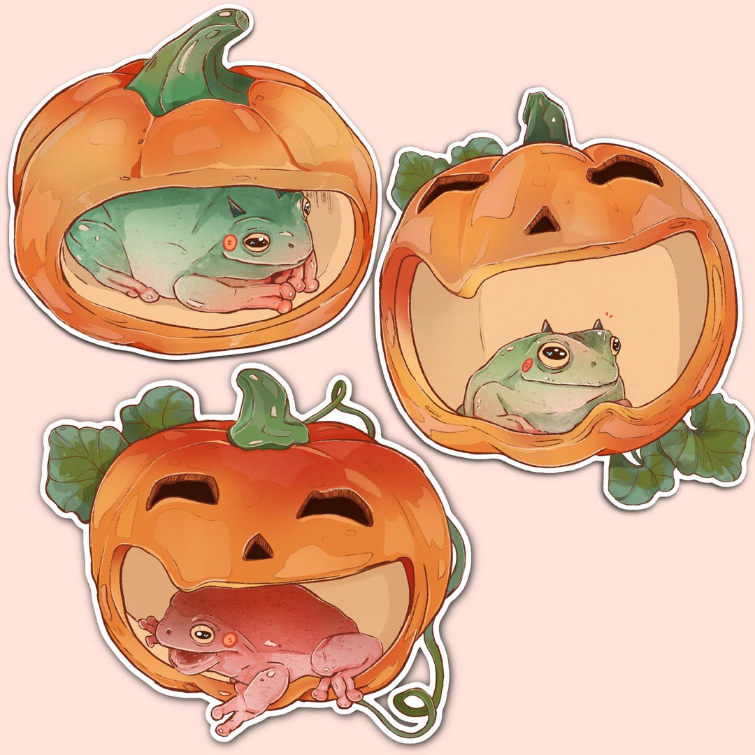 Pumpkin Frog Sticker Set Cute Halloween Frogs, Autumn Aesthetic ...