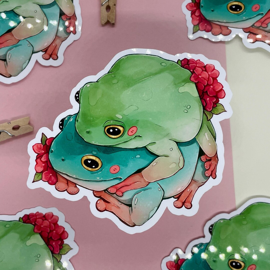 Frogs in Bloom | Big Frog Sticker | Durable Sticker | Laptop Sticker ...