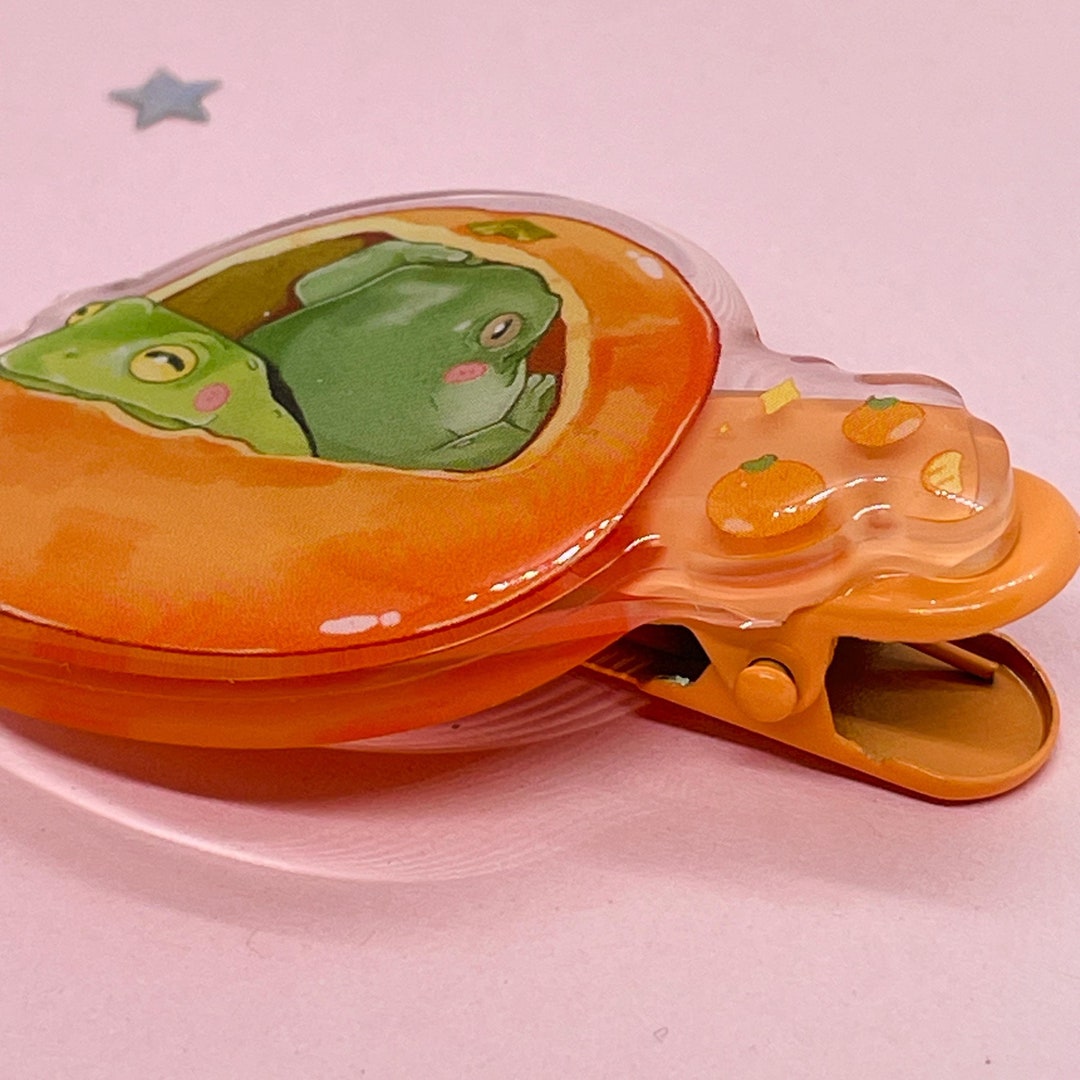 Orange Frogs Hair Clip - Acrylic Snuggling Frogs, 5.5cm Long, Cute Hair ...