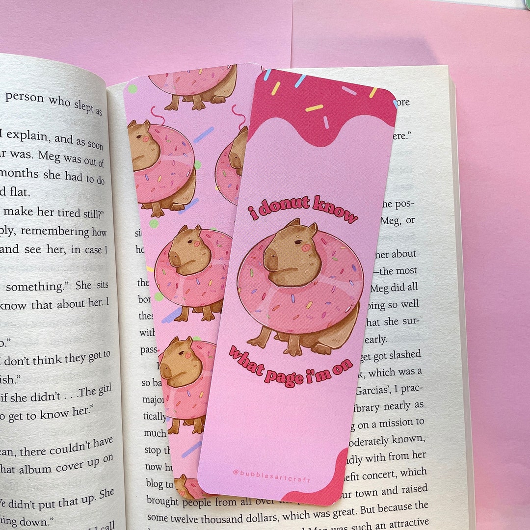 Capybara Bookmark Donut Pun Cute Bookmark Double Printed Cottagecore ...