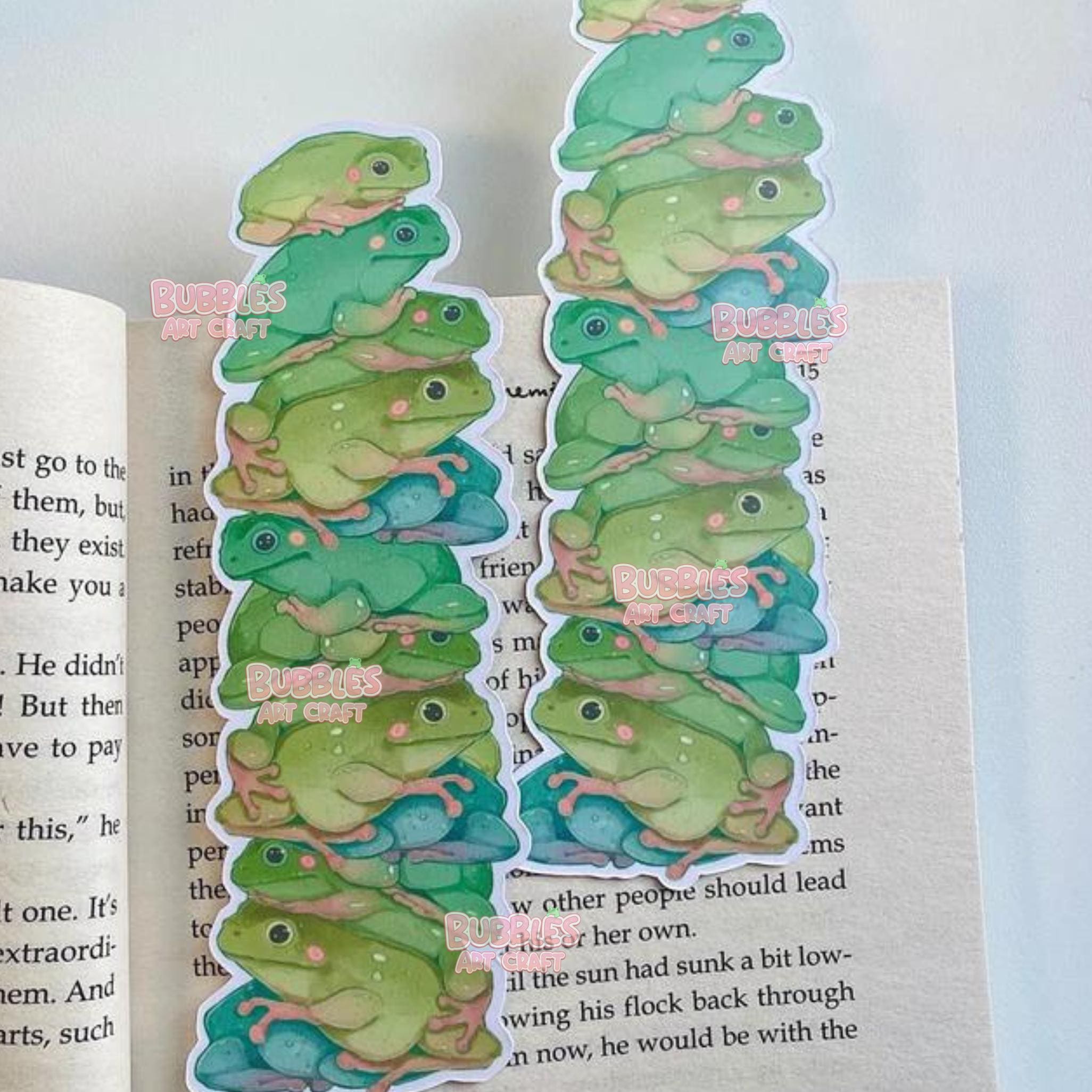 Frog Stack Bookmark Amphibian Art Cute Bookmark Laminated Cottagecore ...