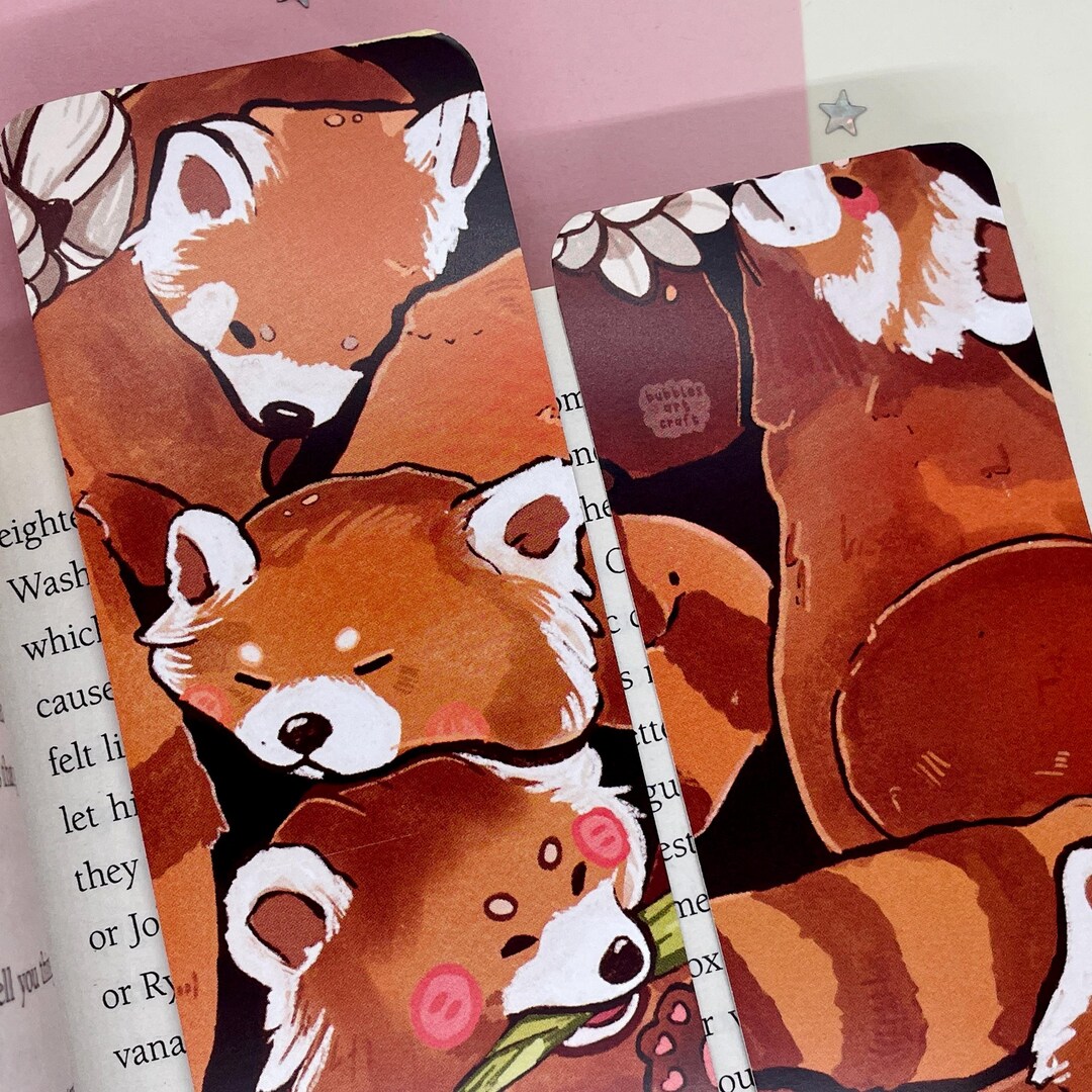 Red Panda Pile Bookmark | Double-sided Design Cute Red Panda Bookish ...
