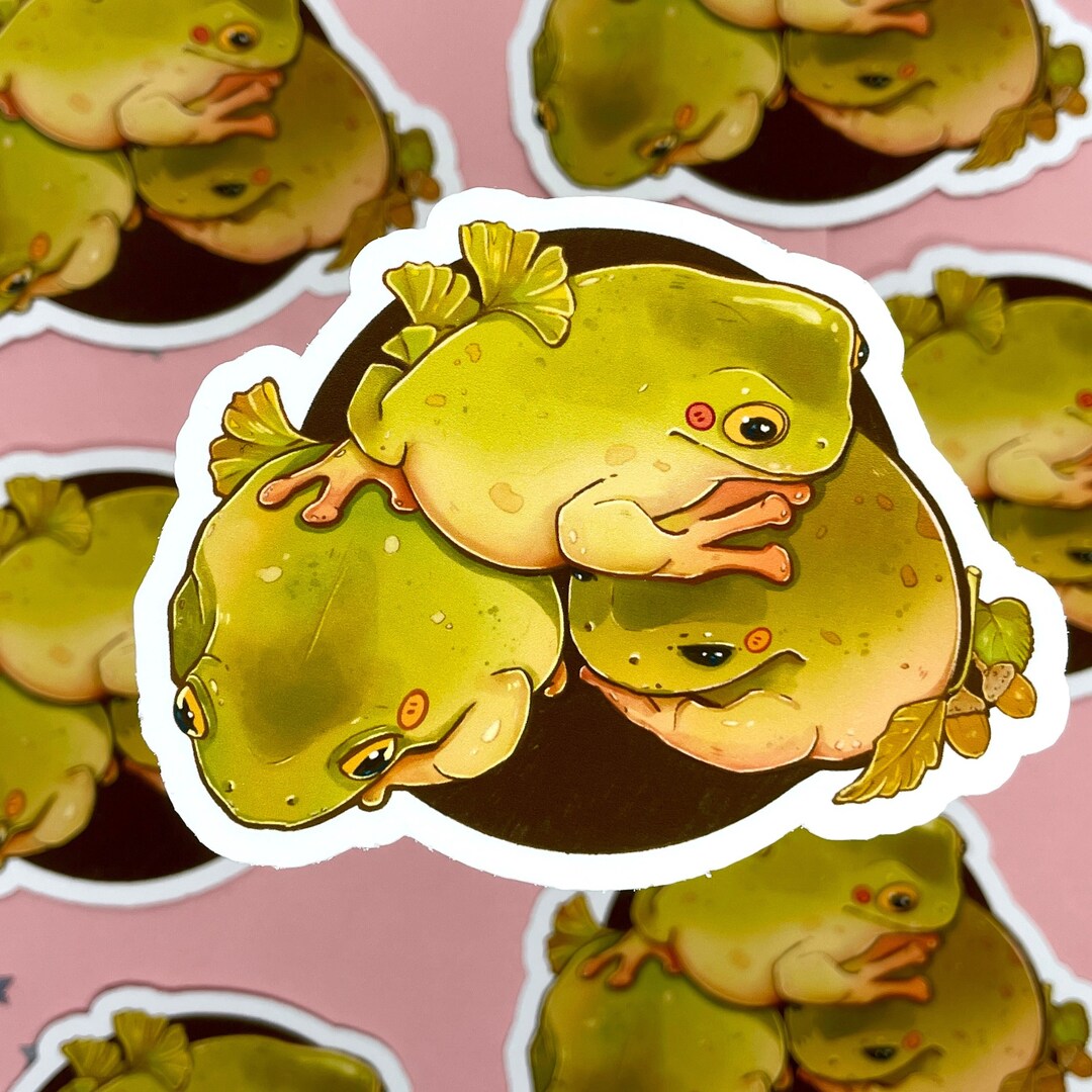 Cozy Frog Sticker | Autumn Frog Pile | Frog Sticker | Froggy Sticker ...