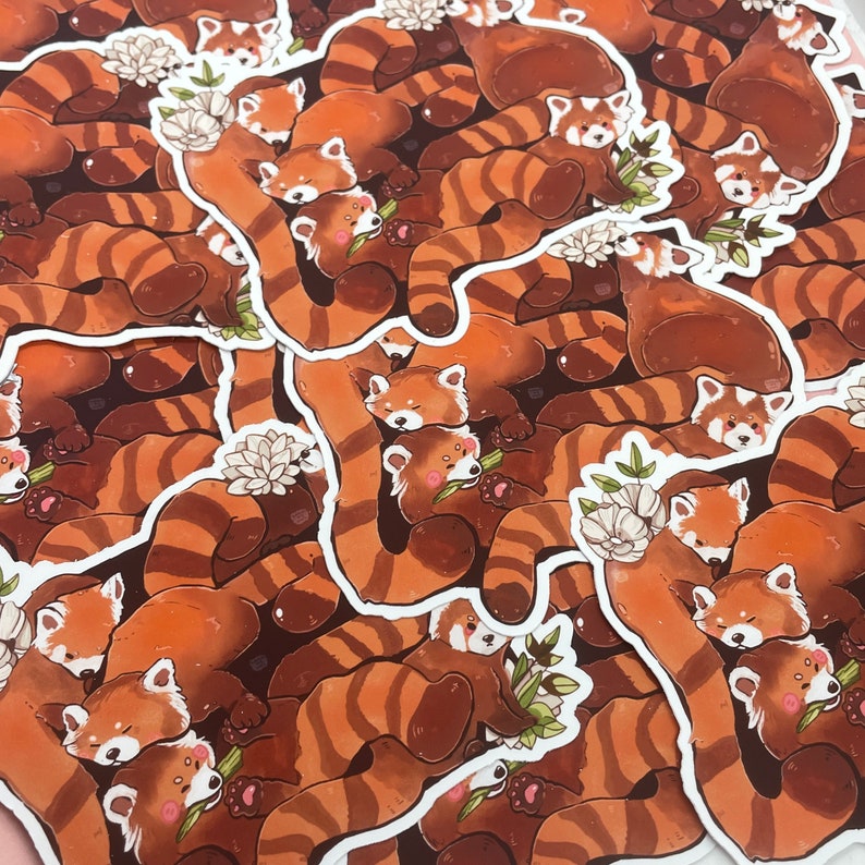 Red Panda Pile Cute Sticker Durable Big Sticker Laptop - Etsy