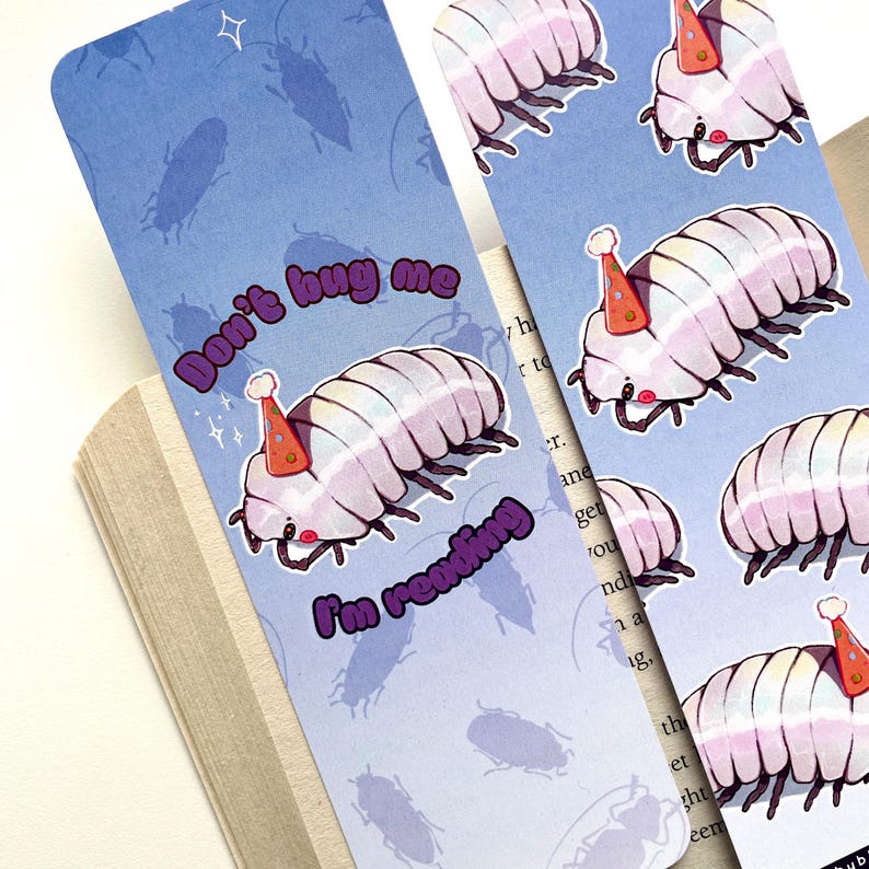 Cute Isopod Bookmark | Funny Bug Party Hat Bookmark | Don’t Bug Me I’m ...