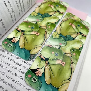 Frog Pile Bookmark | Frogs and Plants Cute Botanical Bookmark Double ...