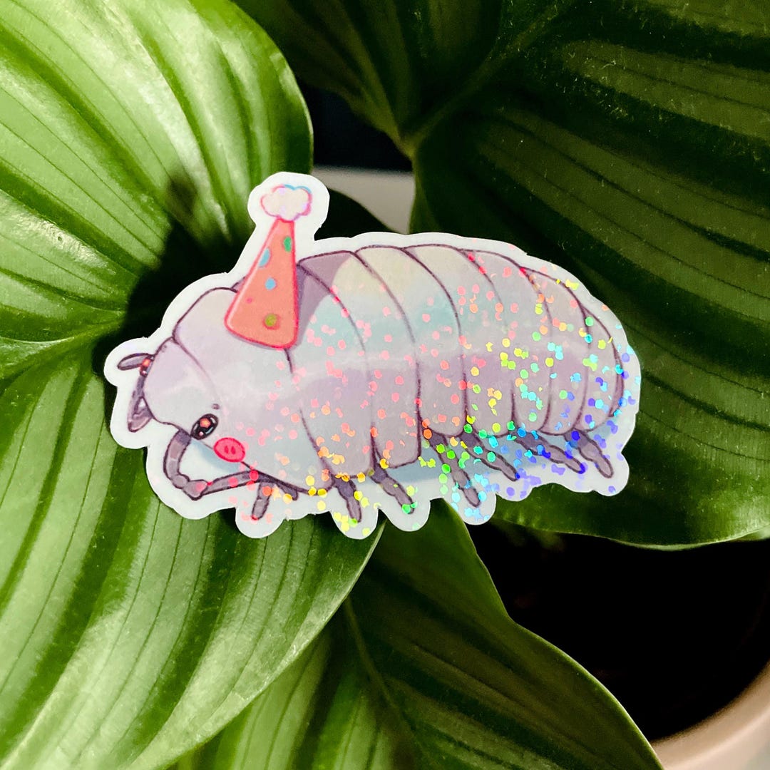 Holographic Isopod Sticker, Party Hat Pill Bug Vinyl Decal, Iridescent ...
