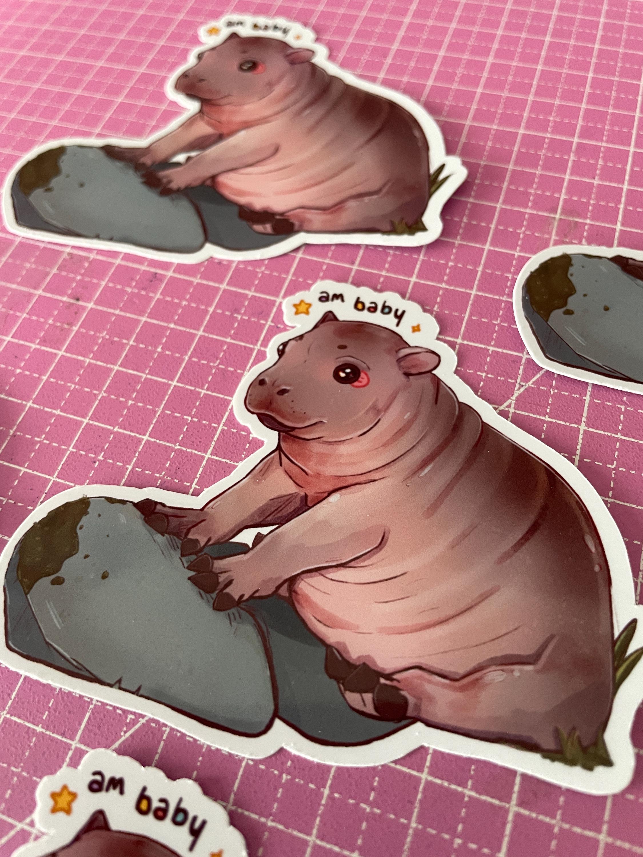 Adorable Hippo Sticker, Durable Laptop Vinyl Hippopotamus Sticker Deco ...