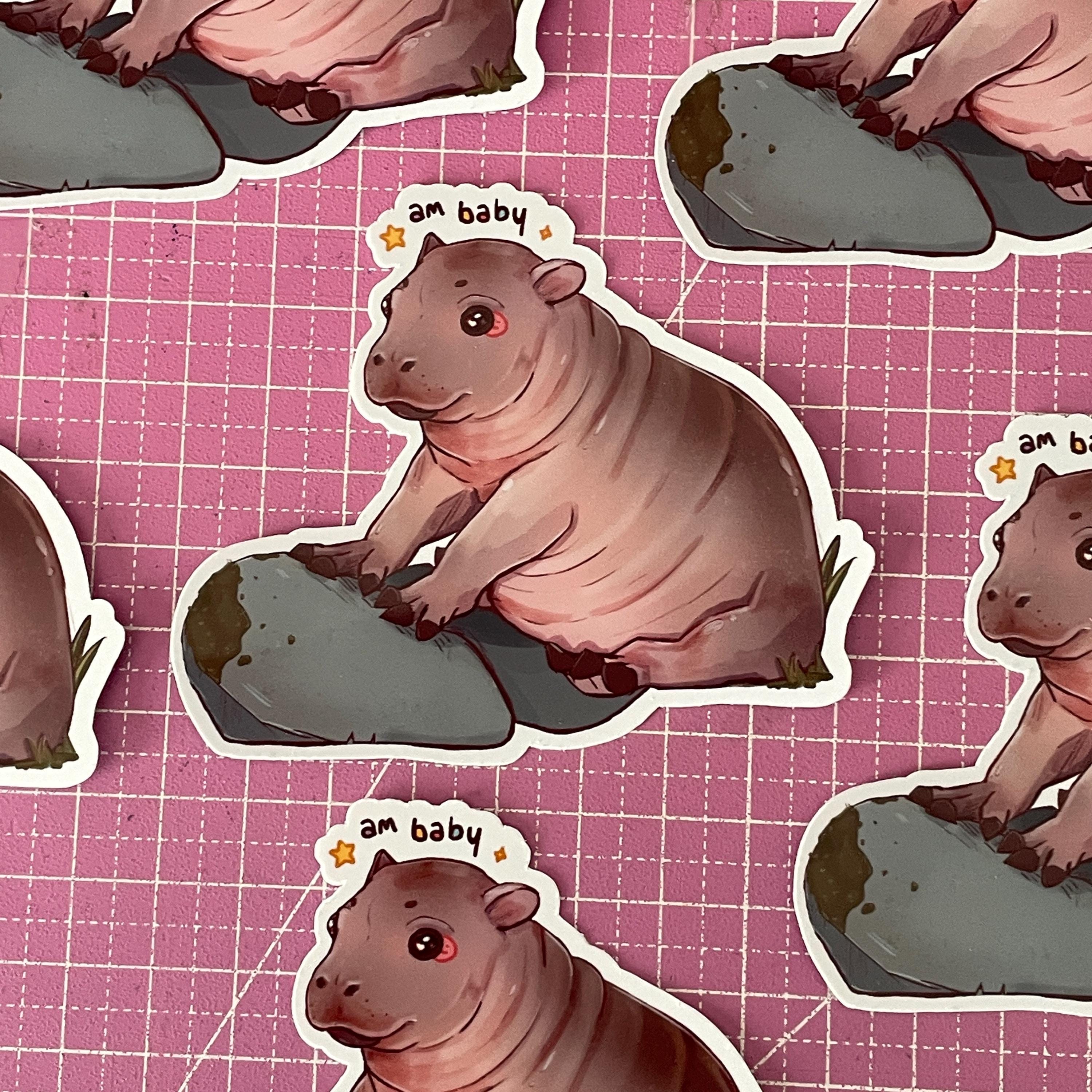 Adorable Hippo Sticker, Durable Laptop Vinyl Hippopotamus Sticker Deco ...