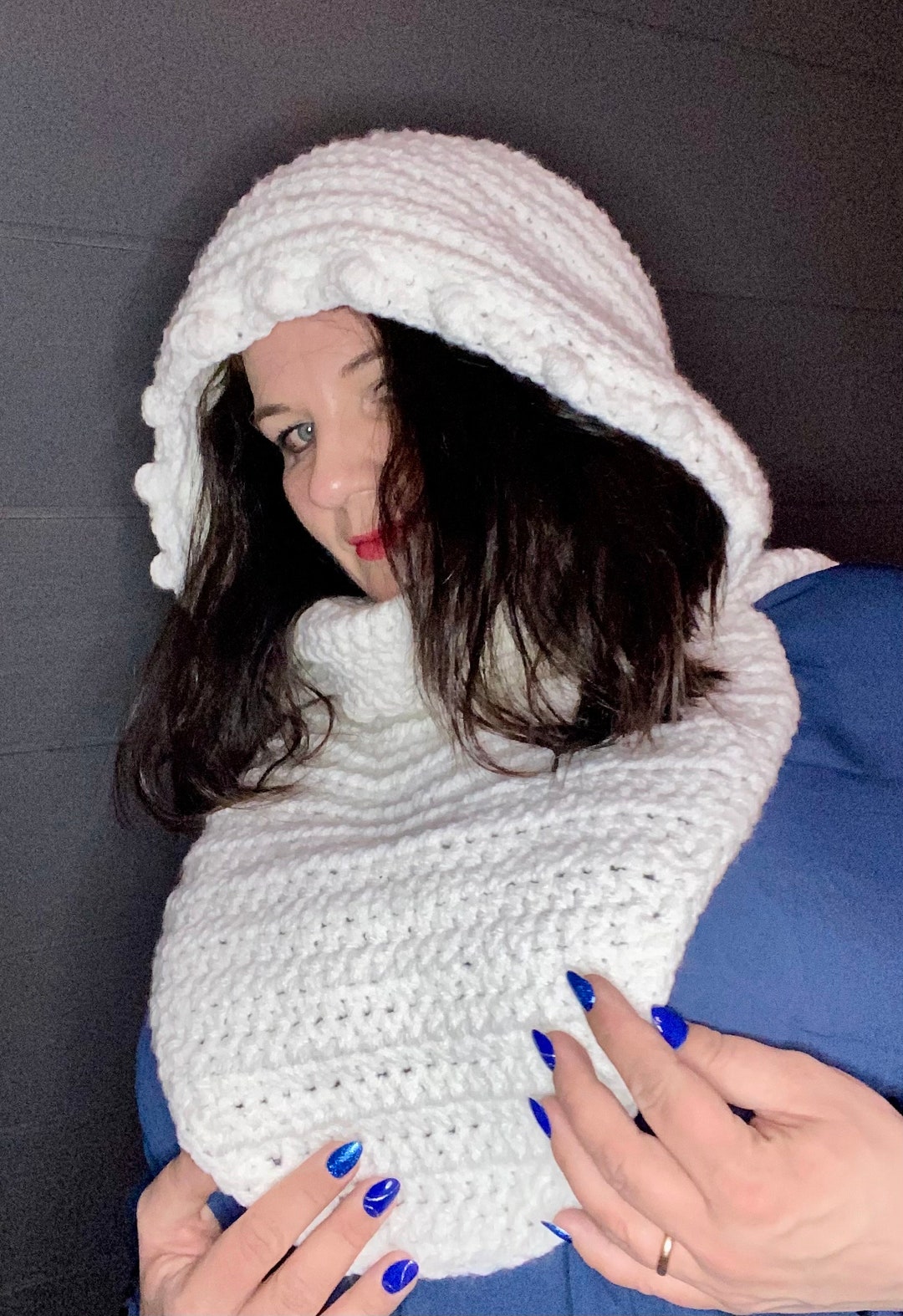 Tik Tok Viral Hoodie Hood Loop Crochet White Cowl Neck Etsy Canada