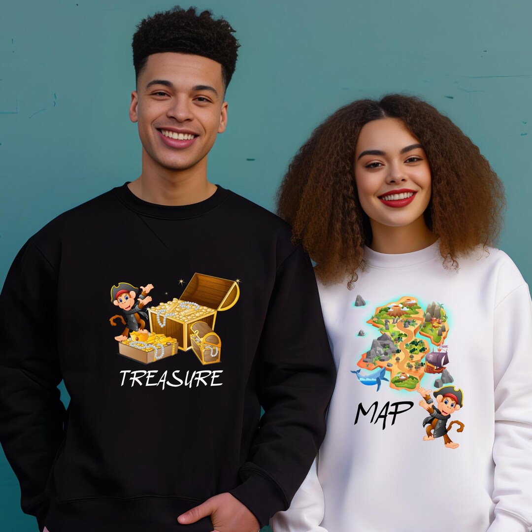 Funny Treasure Map Couple Sweatshirts, Halloween Matching Shirt for Couples, Holiday Party Tees ...