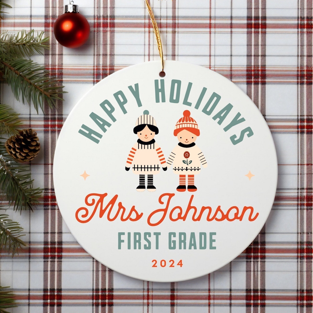Personalized Happy Holidays Teacher Ornament, School Teacher Ornament ...