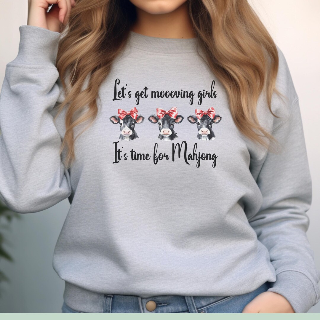 Cute Mahjong Sweatshirt for Women, Mahjong Cow Sweater Gift for Mahjong ...