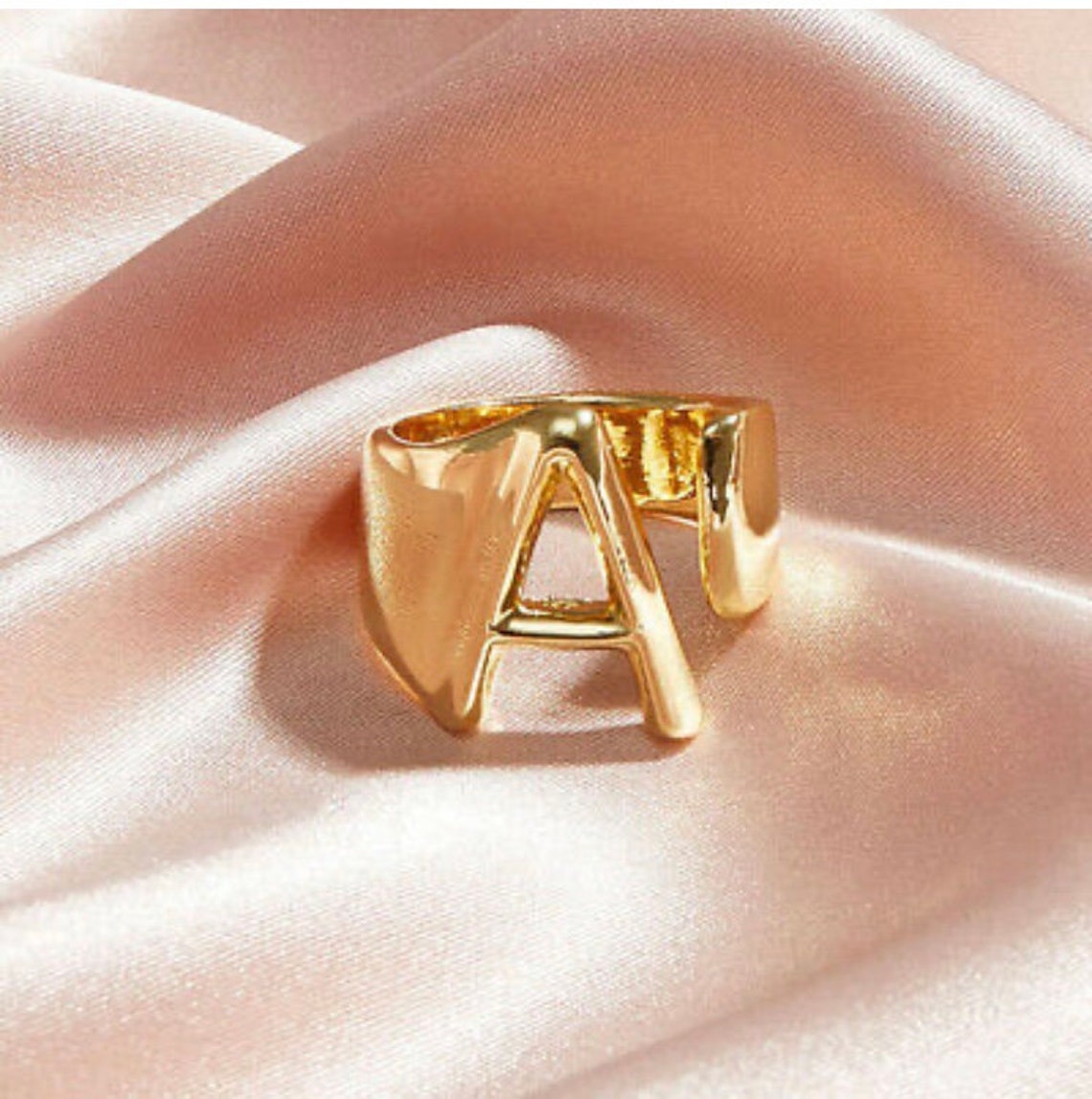 Anillos anillo inicial de oro anillo de letras gruesas - Etsy México