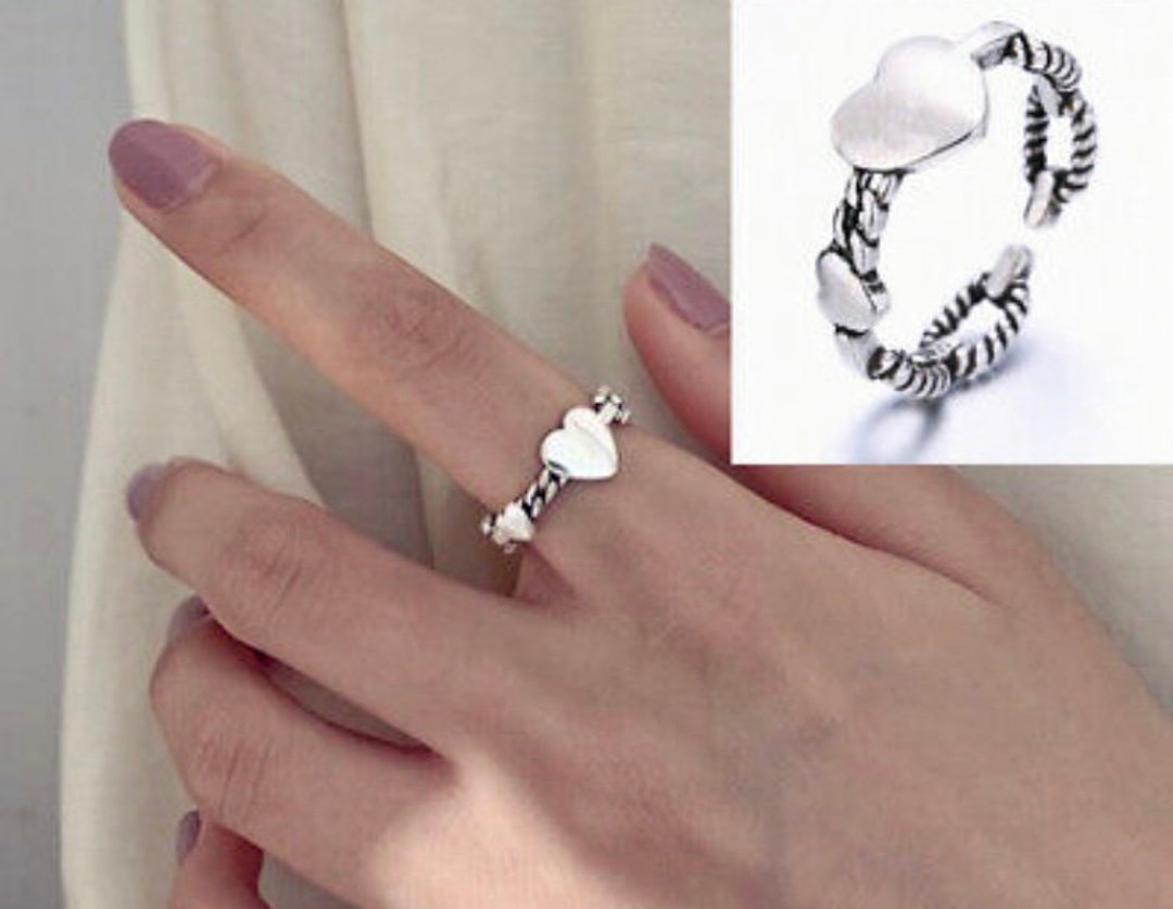 Heart 925 Sterling Silver Adjustable Ring Rings Stackable - Etsy