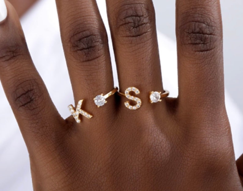 Custom Letter Ring initial Ring Silver Personalised - Etsy