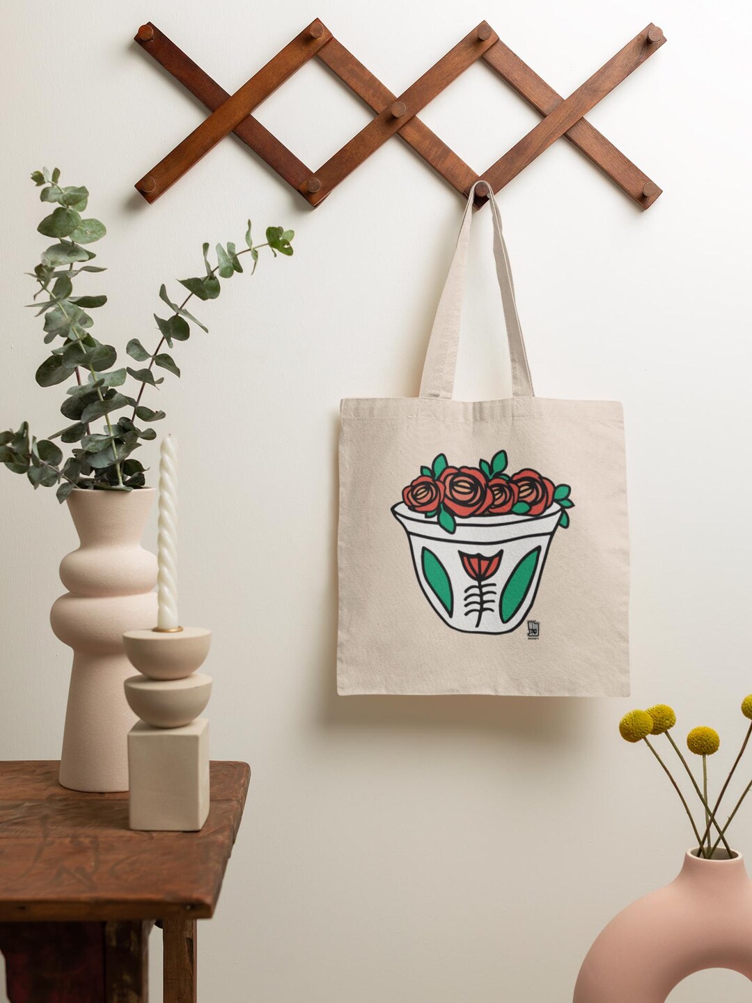Shaffe Fleurs Coffee Cup Tote Bag| Arabic | Very Lebanese Tote Bags ...