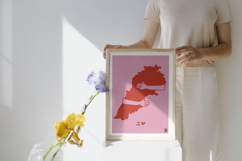 Lebanon Hug Art Print | Lebanese Art Print | Size A1 A2 A3 A4 | Beirut ...
