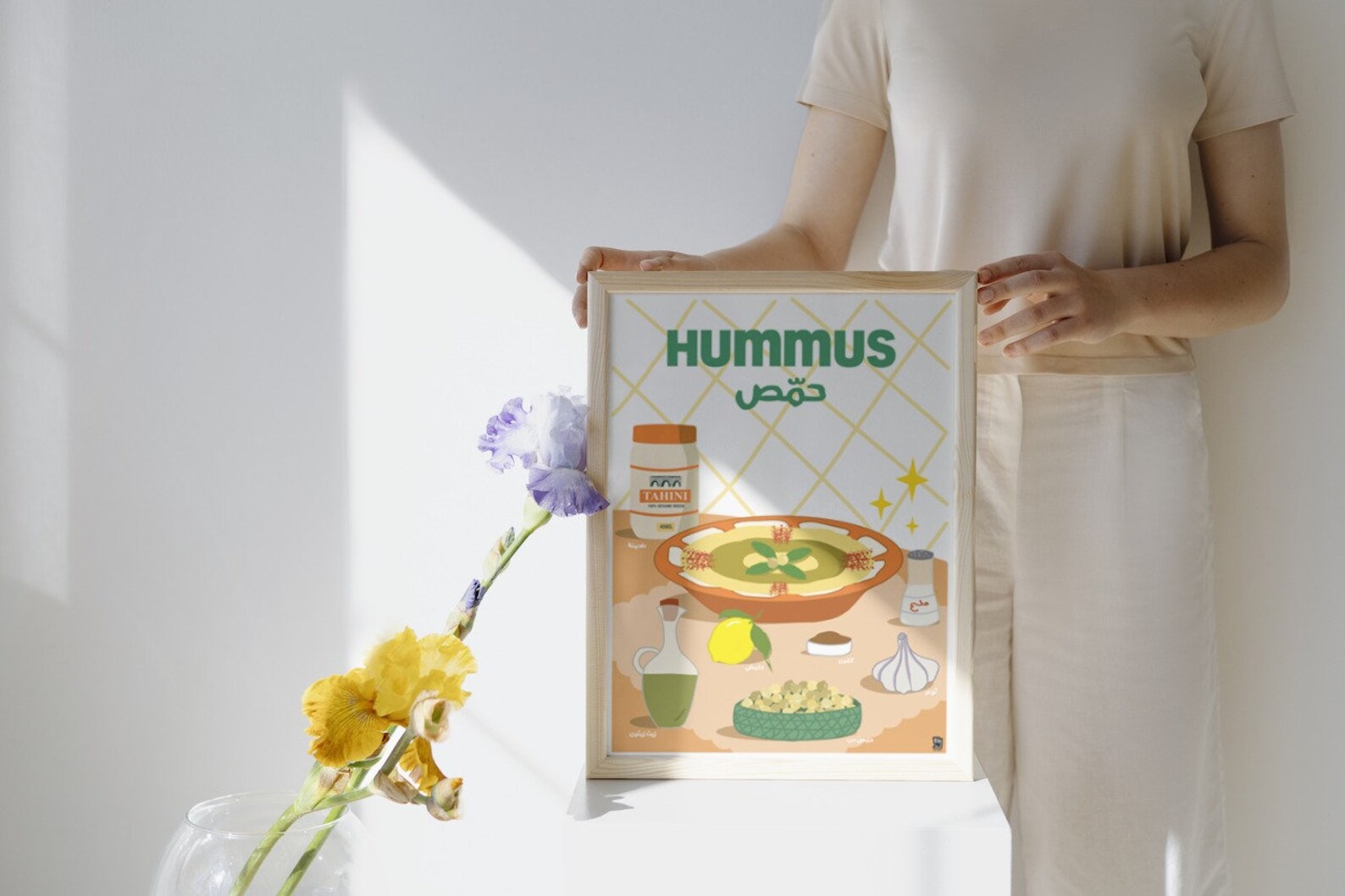Hummus Recipe Retro Art Print | Lebanese Art Print | Size A1 A2 A3 A4 ...