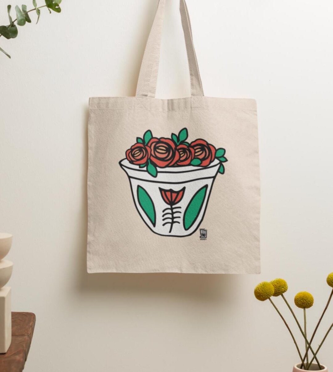 Shaffe Fleurs Coffee Cup Tote Bag| Arabic | Very Lebanese Tote Bags ...