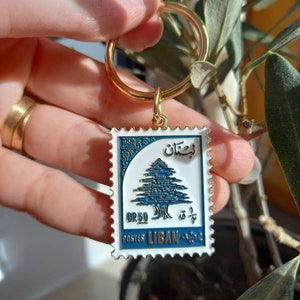 Blue Lebanese Post Stamp Keychain | Keyring Lebanon | Lebanese Souvenir ...