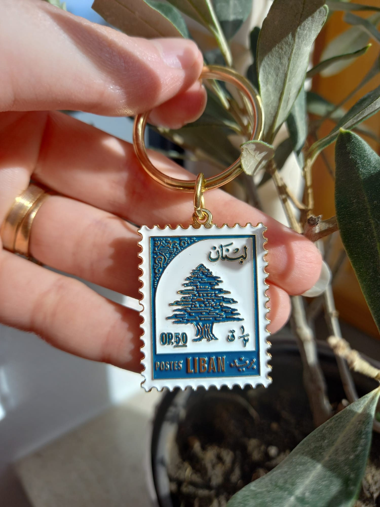 Blue Lebanese Post Stamp Keychain | Keyring Lebanon | Lebanese Souvenir ...