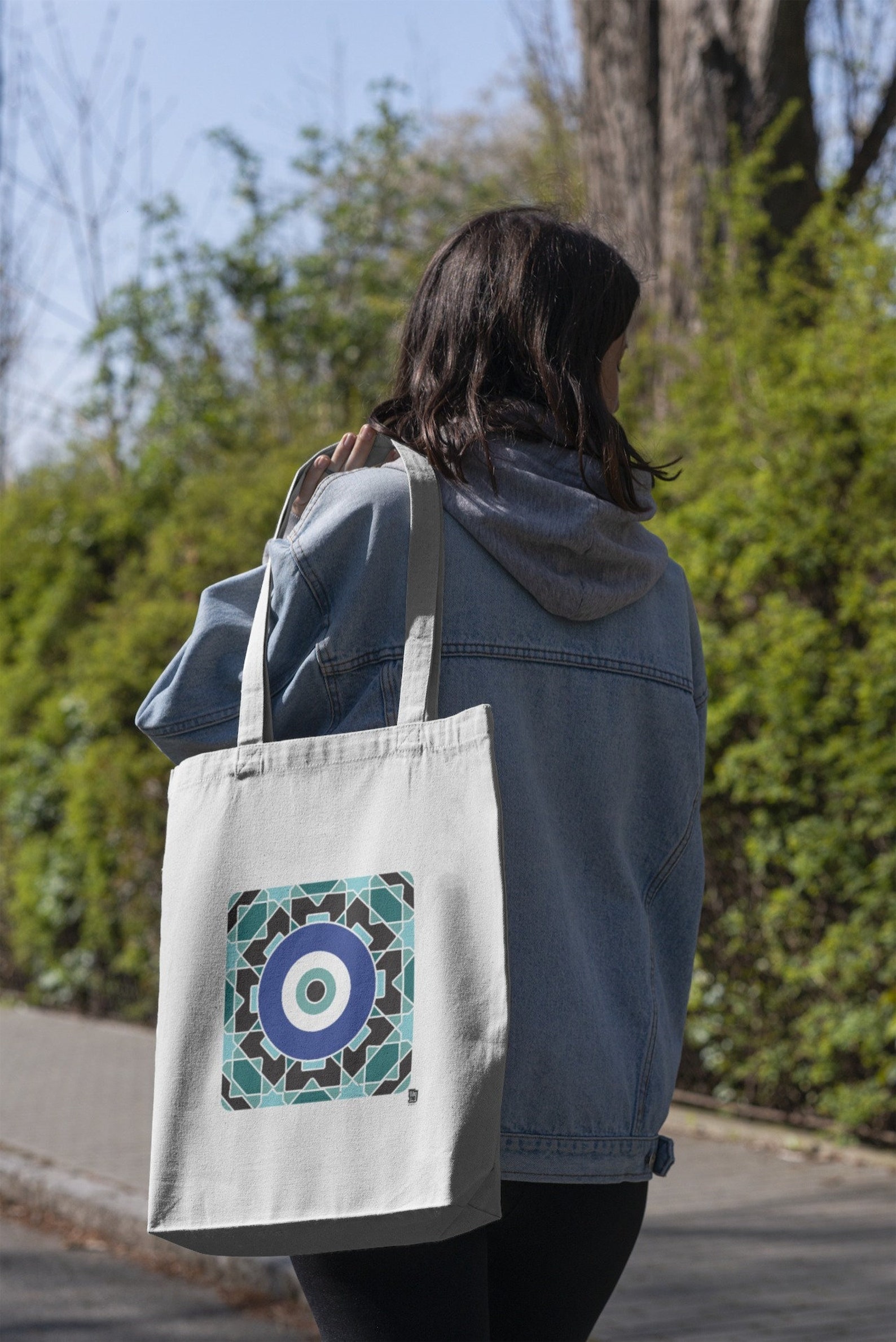 Evil Eye Pattern Tote Bag | Very Lebanese Tote Bags | Lebanese ...