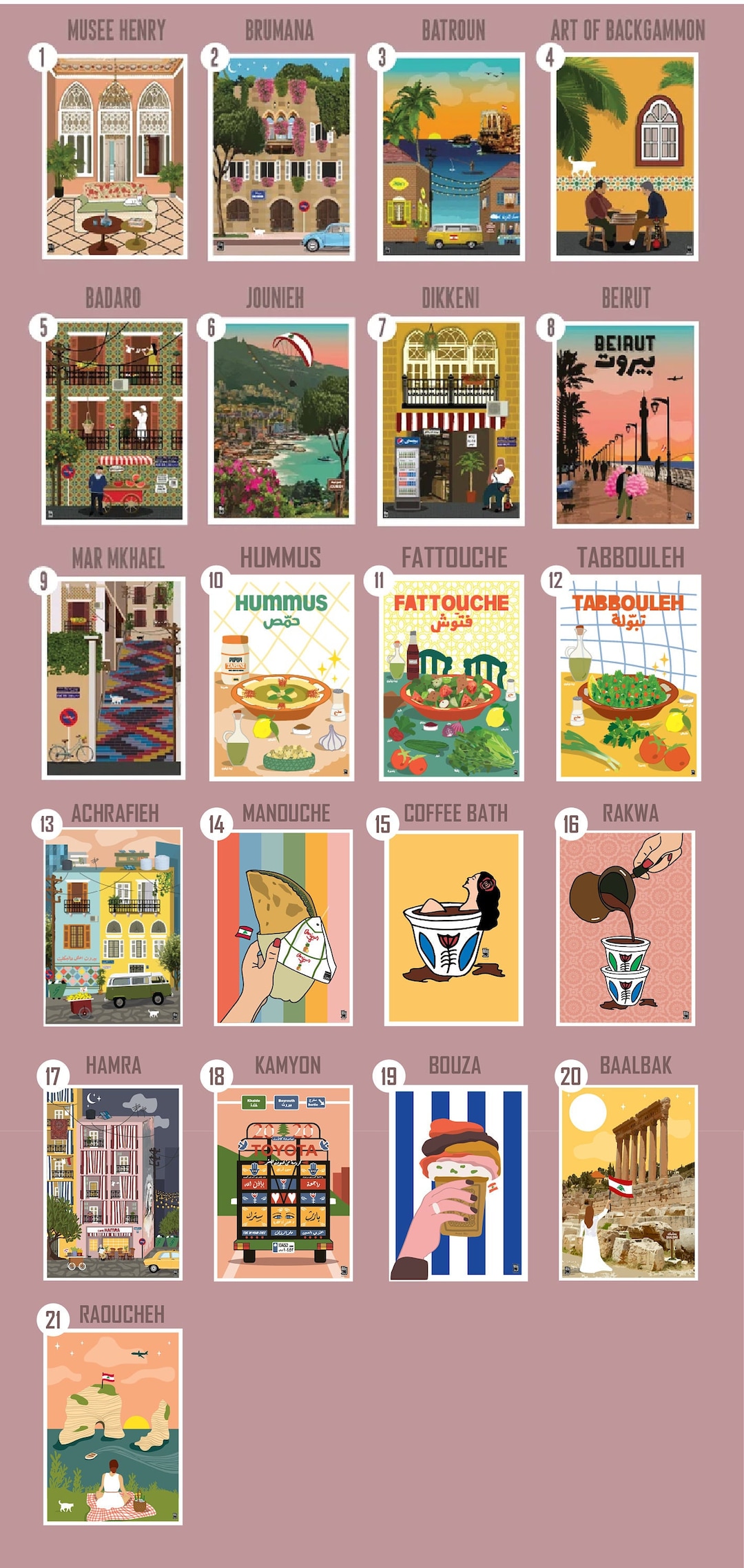 Lebanese Mini Prints Set of 5 Choose Any 5 Mini Cards Lebanon Lebanese ...