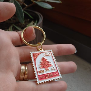 Red Lebanese Post Stamp Keychain | Keyring Lebanon | Lebanese Souvenir ...